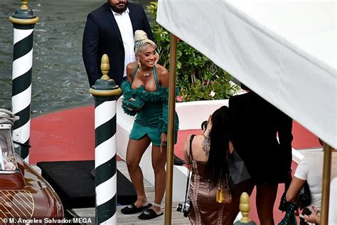 Saweetie Puts On A Leggy Display In A Green Satin Minidress In Venice