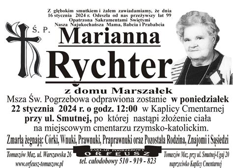 śp Marianna Rychter Zakład Pogrzebowy Orfeusz