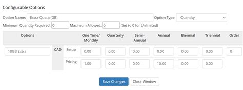 Example Setup For Extra Quota Whmcs Module For Email Hosting
