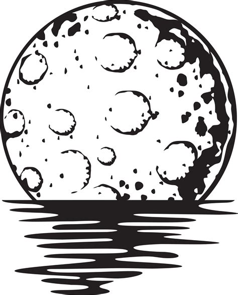 Full Moon Reflecting Over The Sea Or Ocean Black And White Vector
