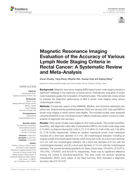 Pdf Magnetic Resonance Imaging Evaluation Of The Accuracy Of Various Lymph Node Staging
