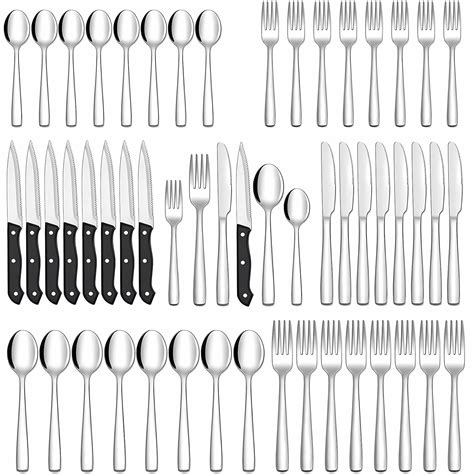 48 Piece Silverware Set For 8 Cutlery Set With Steak Knives Stainless