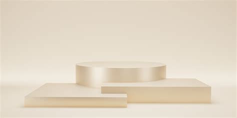 스튜디오 배경이 있는 추상적인 베이지색과 그라데이션 조명 배경 3d 렌더링 골드 제품을 보여주기 위한 빈 디스플레이 또는 클린룸 연단 전시 또는 진열장을 위한 미니멀리스트