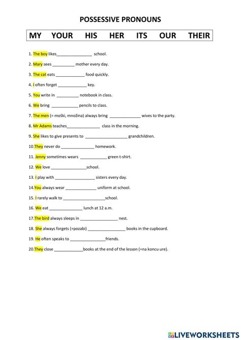 Possessive Adjectives Online Exercise For Grade Year Artofit