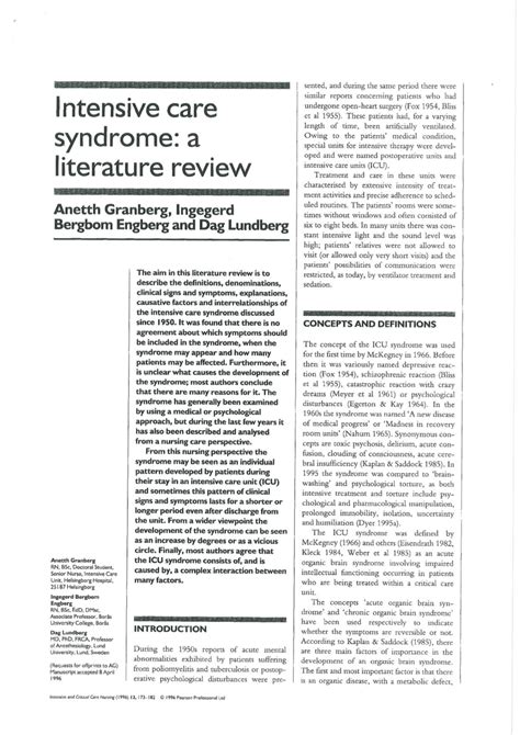 Pdf Intensive Care Syndrome A Literature Review