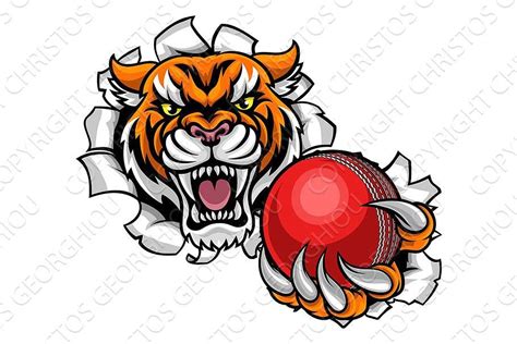 Tiger Holding Cricket Ball Breaking Team Logo Design Wild Cats