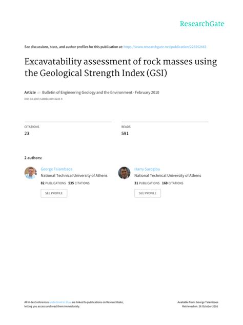 Excavatability Assessment Of Rock Masses Using Gsi Pdf Rock Geology Geology