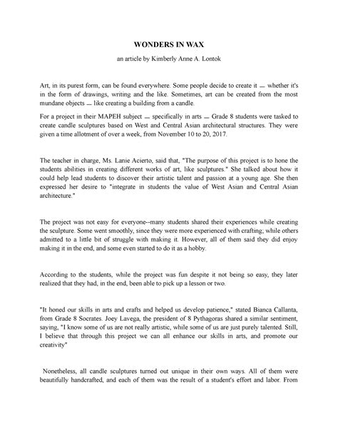 Candle Sculptures Notes In Arts Appreciation Wonders In Wax An