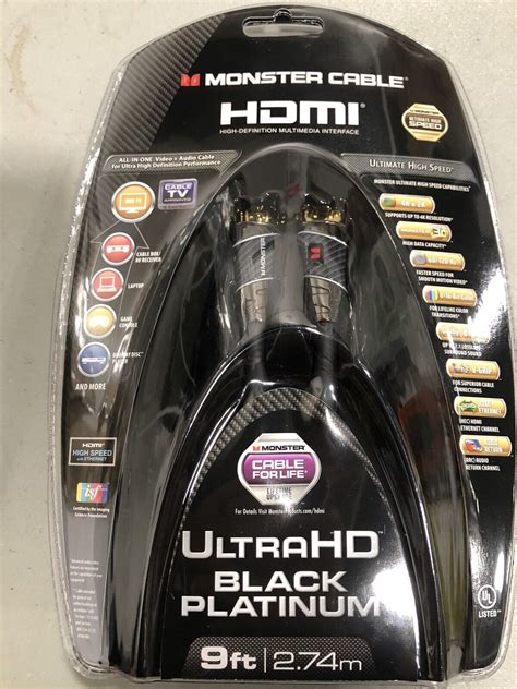 Monster Cable Black Platinum 9ft 4k Ultra Hd Hdmi Cable Ebay