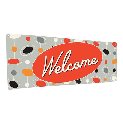Mid Century Modern Welcome Metal Sign Indoor Outdoor Aluminum Wall