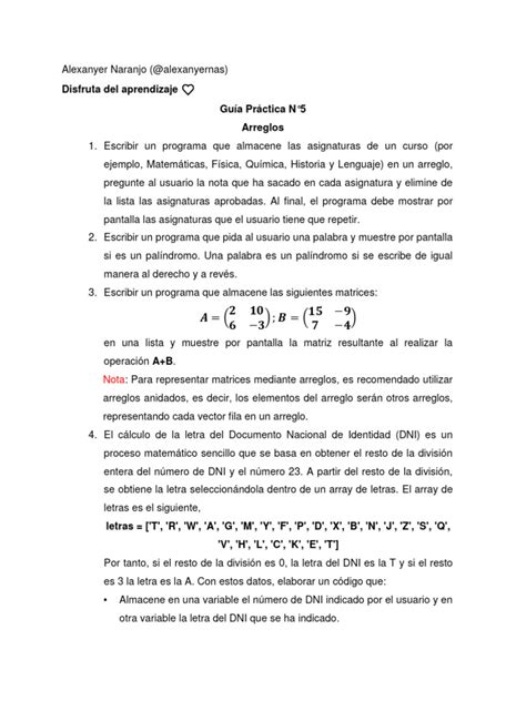 5 Arreglos Pdf Matriz Matemáticas Ciencias De La Computación