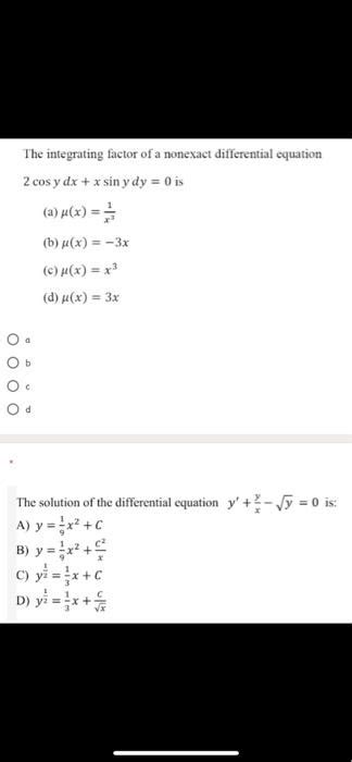 Solved The Integrating Factor Of A Nonexact Differential