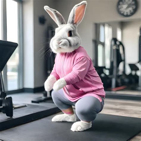Bunny Wearing Workout Clothes Exercising Gym Premium Ai Generated Image