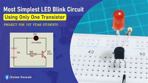 simple led blink circuit using bc547 transistor breadboard project
