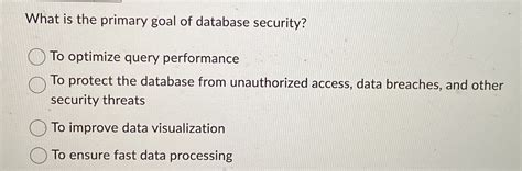 Solved What Is The Primary Goal Of Database Security To Chegg