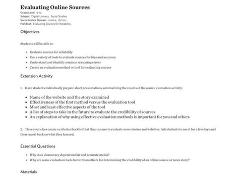 Evaluating Online Sources Lesson Plan For 9th 12th Grade Lesson Planet