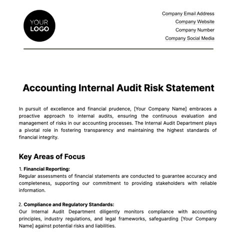 Accounting Internal Audit Risk Statement Template Edit Online