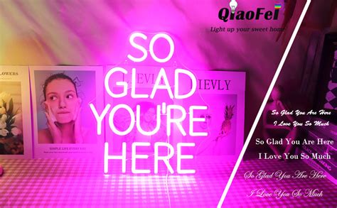Qiaofei Led So Glad You Are Here Neon Sign Pink Word