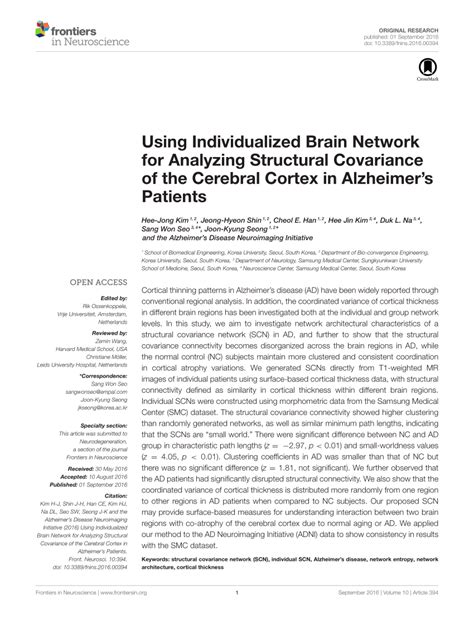 Pdf Using Individualized Brain Network For Analyzing Structural Covariance Of The Cerebral