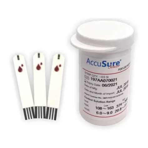 Accusure Sensor Glucometer Test Strips 100 Strips Cureka