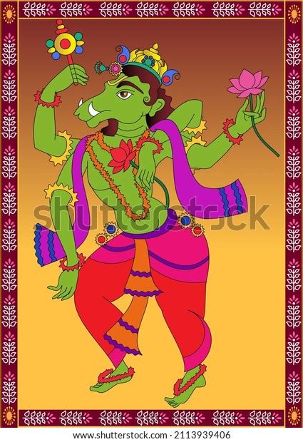 Ten Incarnations Lord Vishnu Dashavtar Hindu Stock Vector Royalty Free