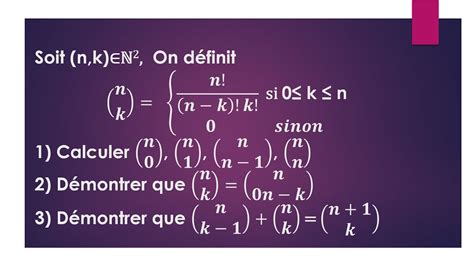 Coefficients Binomiaux Et Formule De Pascal Youtube
