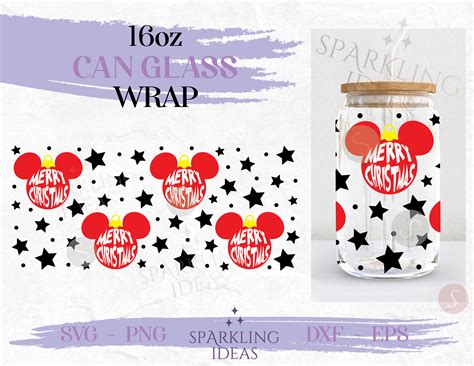 Merry Christmas Can Glass Svg 16oz Mouse Christmas Glass Svg