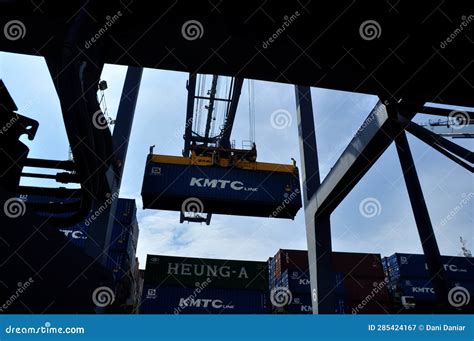 Container Loading And Unloading Activities At Tanjung Priok Port