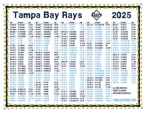 Free Tampa Bay Rays Printable Schedule 2024 Guide Printables For