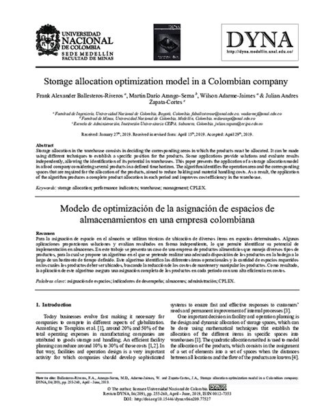 Pdf Storage Allocation Optimization Model In A Colombian Company