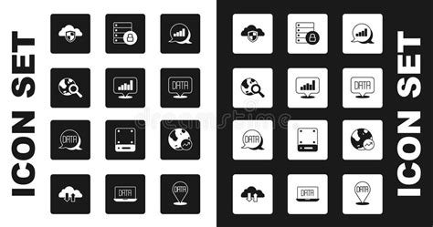 Set Pie Chart Infographic Search Globe Cloud And Shield Data Analysis Server Security With