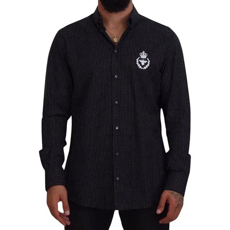 O S Mi Nam Dolce Gabbana D G Black Polka Dotted Crown Bee Cotton Shirt G Dn Zfb Mas M U