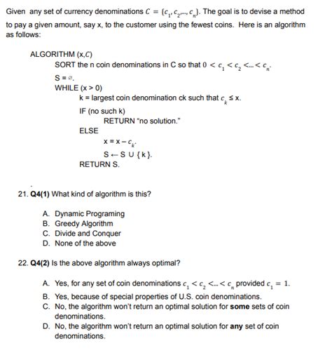 Solved Given Any Set Of Currency Denominations