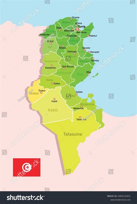 Vector Image Tunisia Regions Map เวกเตอร์สต็อก ปลอดค่าลิขสิทธิ์