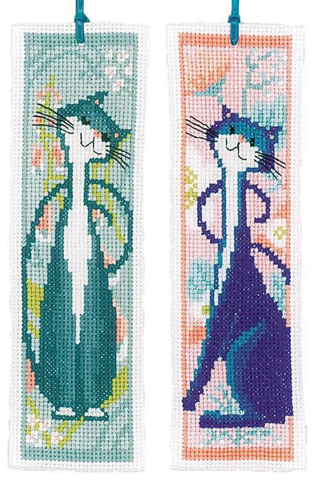Vervaco Flower Cats Counted Cross Stitch Bookmarks Kit Set Of 2 Designs
