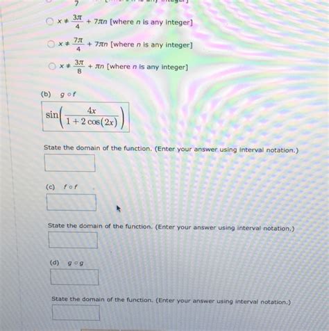 solved find each of the following functions f x 1 g x sin