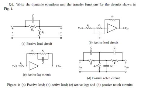 Q1 Write The Dynamic Equations And The Transfer Functions For The Circuits Shown In Fig 1 9