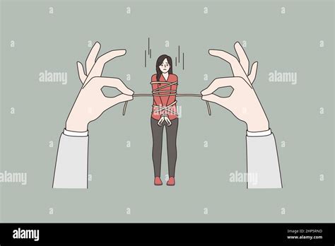 Woman Victim Rope Tied Hands Stock Vector Images Alamy