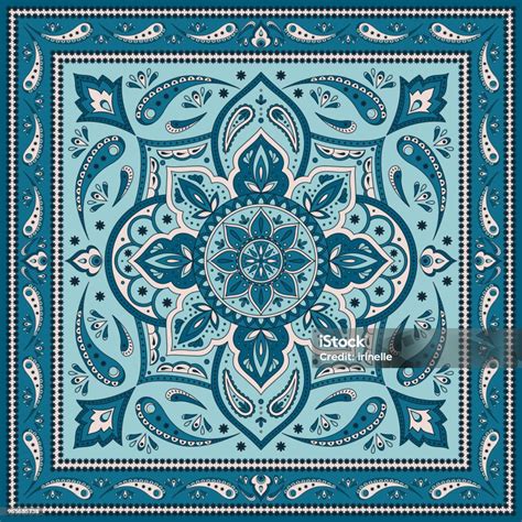 인도 꽃 페이 즐 리 패턴 벡터 테두리입니다 빈티지 꽃 스카프 두건 인쇄 직물에 대 한 민족 장식 동양의 민속 실크 숄 페르시아 양탄자 집시 카펫 섬유 Boho 메달 디자인