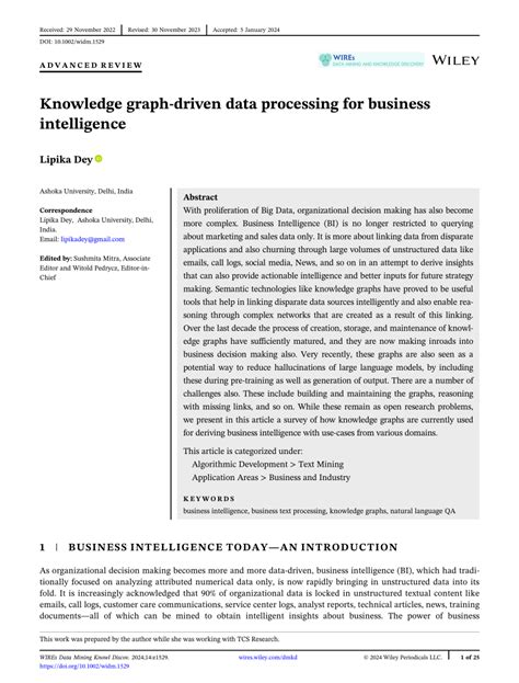 Knowledge Graph‐driven Data Processing For Business Intelligence