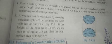 8 From A Solid Cylinder Whose Height Is 2 4 Cm And Diameter 1 4 Cm A Co