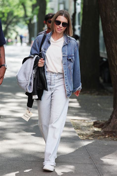 Jessica Biels On Set Style Eco Chic Meets Denim Perfection In Nyc