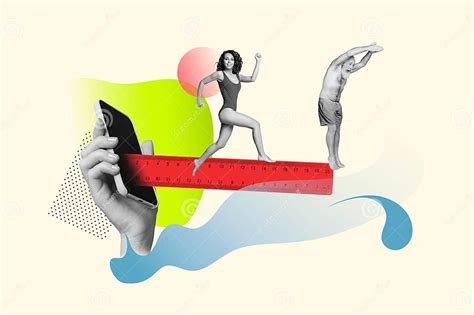 Creative Illustration Collage Art Picture Of Running Divers Careless