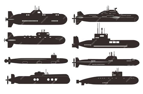 Submarines Black Silhouettes Set Cartoon Vector Porn Sex Picture