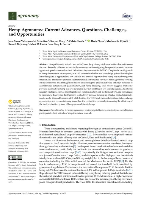 Pdf Hemp Agronomy Current Advances Questions Challenges And