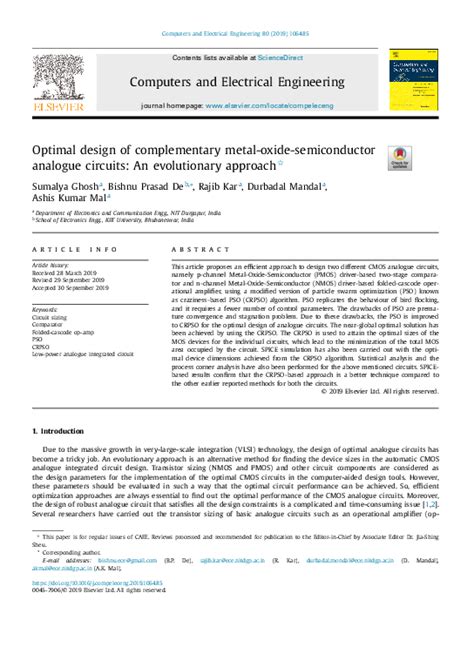 Pdf Optimal Design Of Complementary Metal Oxide Semiconductor Analogue Circuits An