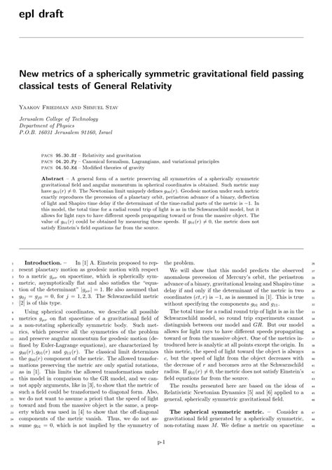 Pdf New Metrics Of A Spherically Symmetric Gravitational Field