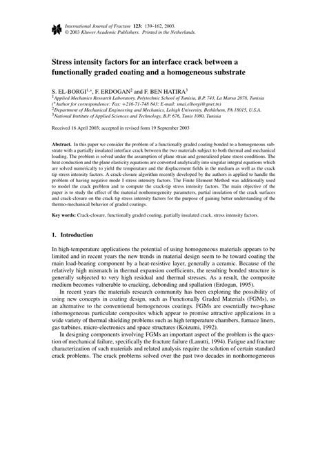 Pdf Stress Intensity Factors For An Interface Crack Between A