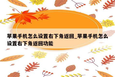 苹果手机怎么设置右下角返回 苹果手机怎么设置右下角返回功能 苹果相关 苹果id网