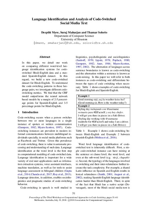 Language Identification And Analysis Of Code Switched Social Media Text